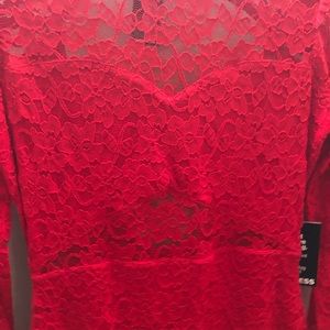 Express | Dresses | Long Sleeve Red Lace Dress With Open Back | Poshmark